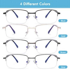 FelixAim 4 Pack Blue Light Blocking Reading Glasses for Men 3.0 Half Rim Metal Readers with Spring Hinge Computer Eyeglasses