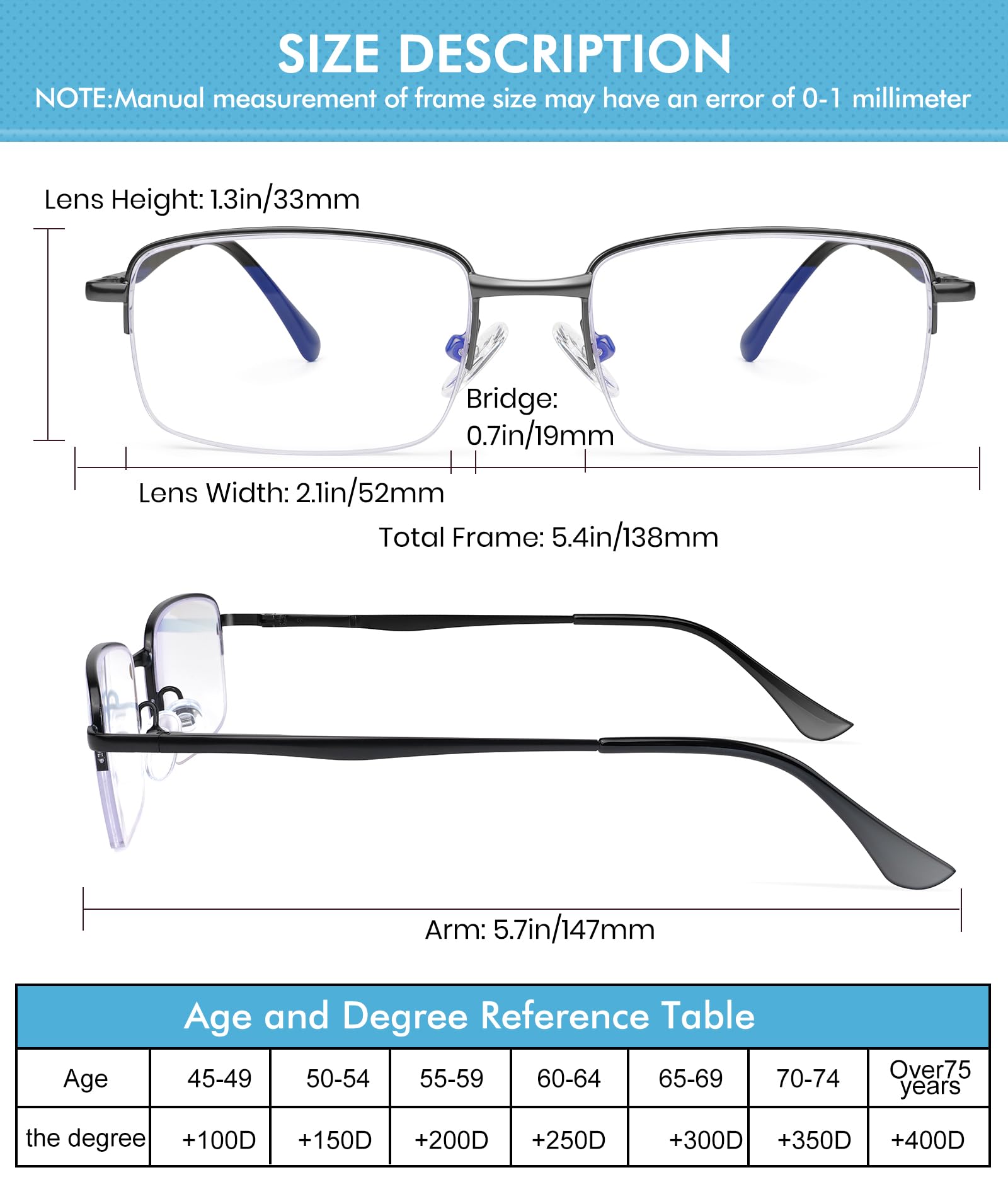 FelixAim 4 Pack Blue Light Blocking Reading Glasses for Men 3.0 Half Rim Metal Readers with Spring Hinge Computer Eyeglasses