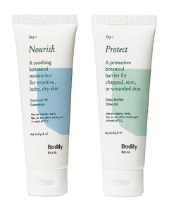 bodily - nip duo nipple cream for breastfeeding - 100% natural - lanolin free nipple cream set - organic nipple butter to hydrate and protect dry, sore skin - 2x 0.5oz