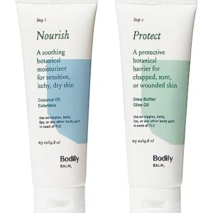 Bodily - Nip Duo Nipple Cream for Breastfeeding - 100% Natural - Lanolin Free Nipple Cream Set - Organic Nipple Butter to Hydrate and Protect Dry, Sore Skin - 2X 0.5oz