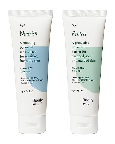 Bodily - Nip Duo Nipple Cream for Breastfeeding - 100% Natural - Lanolin Free Nipple Cream Set - Organic Nipple Butter to Hydrate and Protect Dry, Sore Skin - 2X 0.5oz