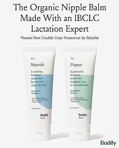 Bodily - Nip Duo Nipple Cream for Breastfeeding - 100% Natural - Lanolin Free Nipple Cream Set - Organic Nipple Butter to Hydrate and Protect Dry, Sore Skin - 2X 0.5oz