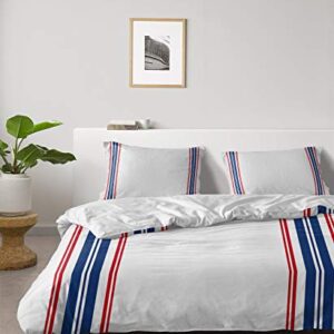 Chaven Home Independence Day 4 Piece Twin Bedding Set, Duvet Covers Sets Blue Red Striped Comforter Cover, Bed Sheet and 2 Pillowcase for Woman/Man/Teen/Kid Bedroom Decor Minimalist Lines White