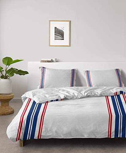 Chaven Home Independence Day 4 Piece Twin Bedding Set, Duvet Covers Sets Blue Red Striped Comforter Cover, Bed Sheet and 2 Pillowcase for Woman/Man/Teen/Kid Bedroom Decor Minimalist Lines White