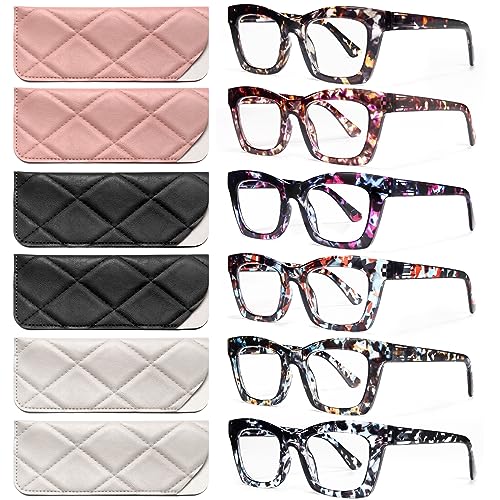 CCVOO 6 Pack Oprah Style Reading Glasses for Women Blue Light Blocking Computer Square Readers with Spring Hinge Men (A2 Mix, 2.0)