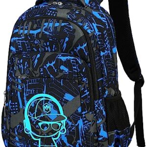 LEDAOU School Backpack Teen Boys Kids Bookbag Daypack School Bag (Graffiti Blue)