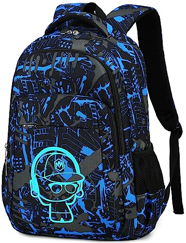 LEDAOU School Backpack Teen Boys Kids Bookbag Daypack School Bag (Graffiti Blue)