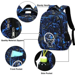 LEDAOU School Backpack Teen Boys Kids Bookbag Daypack School Bag (Graffiti Blue)