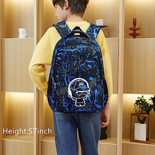 LEDAOU School Backpack Teen Boys Kids Bookbag Daypack School Bag (Graffiti Blue)