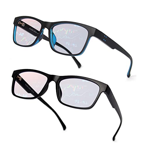 Blue Light Blocking Glasses for Men/Women Anti-Fatigue Computer Monitor Gaming Glasses Prevent Headaches Gamer Glasses (Black/Blue (2 pack), 0.00, diopters)