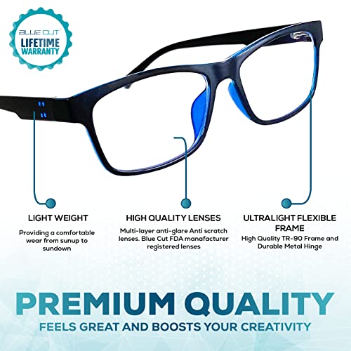 Blue Light Blocking Glasses for Men/Women Anti-Fatigue Computer Monitor Gaming Glasses Prevent Headaches Gamer Glasses (Black/Blue (2 pack), 0.00, diopters)