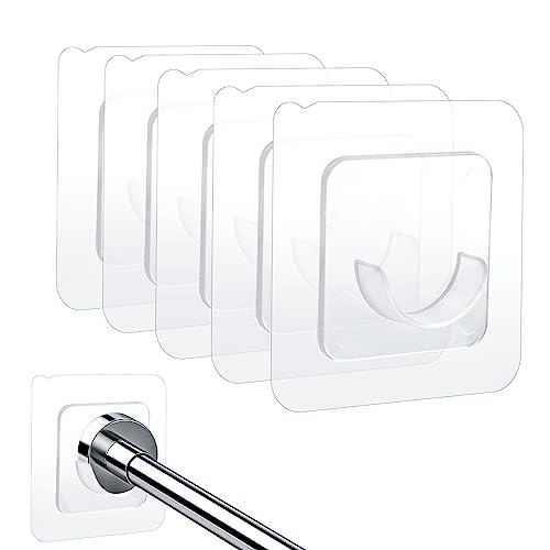 Adhesive Wall Mount Shower Curtain Rod Holder, 6 Pcs Transparent Shower Rod Tension Holder for Wall, No Drilling Shower Pole Holder Shower Curtain Brackets