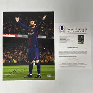 autographed/signed lionel leo messi fc barcelona 12x16 soccer photo beckett bas coa #4