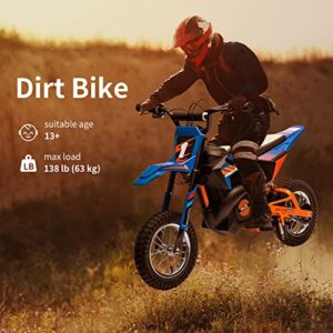 24V Electric Off-Road Motorcycle,250W Motor 13.6MPH Fast Speed Motocross,Leather Seat Dirt Bike,Twist Grip Throttle,Metal Suspension,Air-Filled Tires,for Kids Teens Age 13+ (Blue)