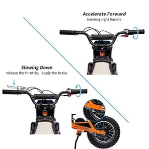 24V Electric Off-Road Motorcycle,250W Motor 13.6MPH Fast Speed Motocross,Leather Seat Dirt Bike,Twist Grip Throttle,Metal Suspension,Air-Filled Tires,for Kids Teens Age 13+ (Blue)