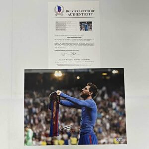 autographed/signed lionel leo messi fc barcelona 12x16 soccer photo beckett bas coa #3