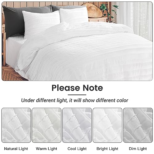 NEXHOME PRO Duvet Cover Queen Size, White 3 Pieces Boho Tufted Duvet Cover Set, Soft and Lightweight Microfiber Comforter Cover Set for All Season (White Queen, 90 x 90)-No Comforter