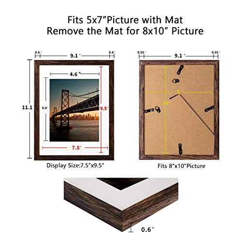 BAIJIALI 8x10 Picture Frame Rustic Brown Wood Pattern with HD Plexiglass,Display Photos 5x7 with Mat or 8x10 Without Mat, Horizontal and Vertical Formats for Wall and Table Mounting,4 Packs