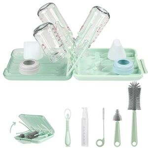 hineriaeo baby bottle drying rack kit, 7 in 1 cleaner set with drying rack,silicone bottle brush,straw brush,nipple brush,soap dispenser,spoon,storage box, portable baby essentials for home & travel