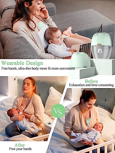 Wearable Breast Pump, 2 Pack Double Wireless Pump with Comfortable Double-Sealed Flange, 3 Modes & 9 Levels Electric Pump Portable, Smart Display, 24mm