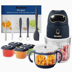 veroline baby food maker, 13-in-1 baby food processor set with 2 glass bowls (600ml+300ml), baby food blender for baby puree, fruit, meat, vegatable, baby food storage containers, silicone spoons, silicone spatula, double blades, baby essentials