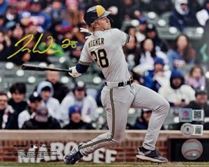 joey wiemer milwaukee rookie signed autographed 8x10 hitting photo beckett coa, verified by blocks