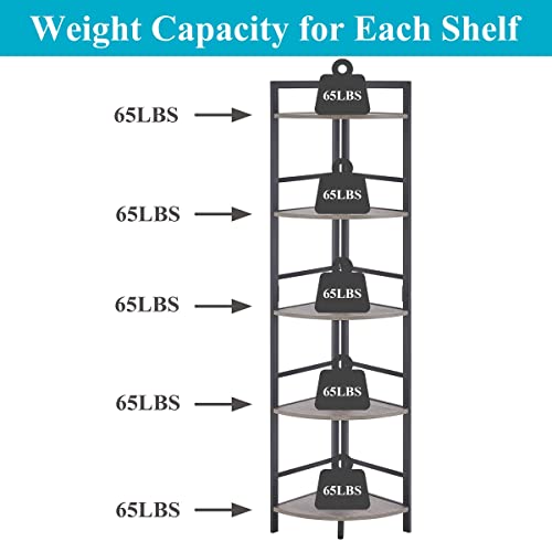 BON AUGURE Industrial Coffee Bar Cabinet with Storage, 5-Tier Ladder Corner Bookshelf Unit, Wood and Metal Furniture Set for Living Room (Dark Grey Oak)