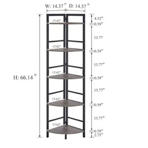 BON AUGURE Industrial Coffee Bar Cabinet with Storage, 5-Tier Ladder Corner Bookshelf Unit, Wood and Metal Furniture Set for Living Room (Dark Grey Oak)