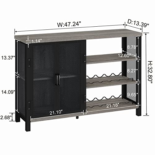 BON AUGURE Industrial Coffee Bar Cabinet with Storage, 5-Tier Ladder Corner Bookshelf Unit, Wood and Metal Furniture Set for Living Room (Dark Grey Oak)