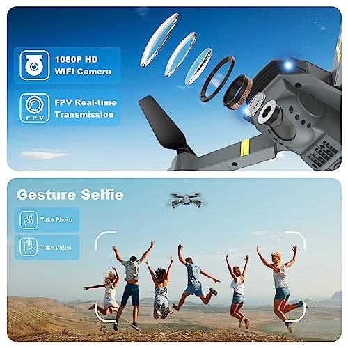 INPORSA Drone with Camera for Adults Kids, 1080P HD Camera FPV Drone with Upgrade Altitude Hold, Gestures Selfie, Waypoint Fly, 3D Flip, One Key Start, 3 Speed Mode, 2 Batteries