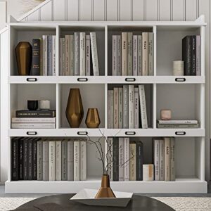 pkugu 10 cubes storage organizer, 3-tier open bookcase, modern white bookshelf, floor standing storage shelves, vertical cabinet bookcases, tall display cabinet rack, living room, study, office