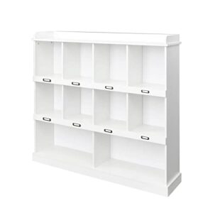 PKUGU 10 Cubes Storage Organizer, 3-Tier Open Bookcase, Modern White Bookshelf, Floor Standing Storage Shelves, Vertical Cabinet Bookcases, Tall Display Cabinet Rack, Living Room, Study, Office