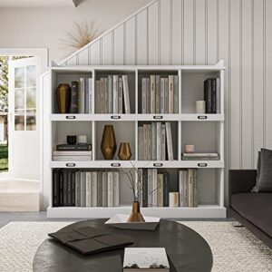 PKUGU 10 Cubes Storage Organizer, 3-Tier Open Bookcase, Modern White Bookshelf, Floor Standing Storage Shelves, Vertical Cabinet Bookcases, Tall Display Cabinet Rack, Living Room, Study, Office