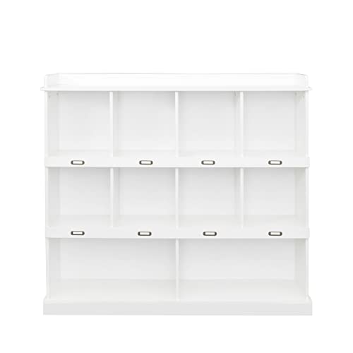 PKUGU White Bookshelves, 10-Grid Floor Standing Storage Shelves, 3-Tier Bookshelf with Storage, Vertical Cabinet Bookcase, Modern Open Bookshelf, Bookcases for Bedroom Study Living Room