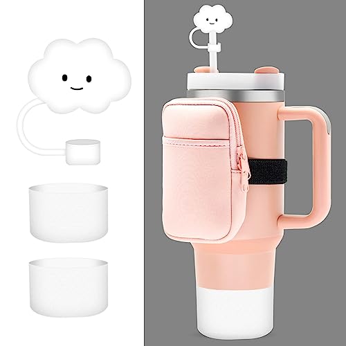 Water Bottle Cup Accessories for Stanley 2.0 40 oz/30 oz,Water Bottle Pouch,Adjustable Belt Bag for Tumbler Cup,1 Cup Belt Bag,1 Straw Stopper,2 Anti Slip Silicone Boots,Gym Bottle Accessories