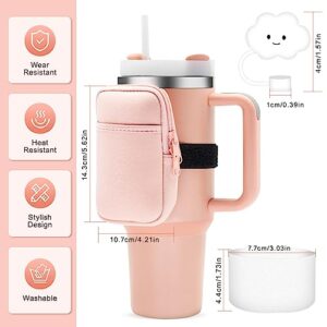 Water Bottle Cup Accessories for Stanley 2.0 40 oz/30 oz,Water Bottle Pouch,Adjustable Belt Bag for Tumbler Cup,1 Cup Belt Bag,1 Straw Stopper,2 Anti Slip Silicone Boots,Gym Bottle Accessories