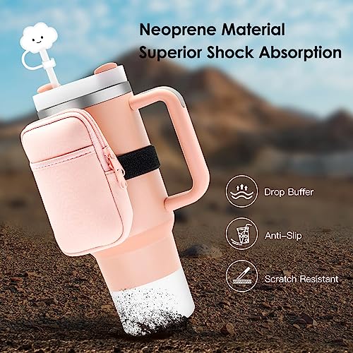 Water Bottle Cup Accessories for Stanley 2.0 40 oz/30 oz,Water Bottle Pouch,Adjustable Belt Bag for Tumbler Cup,1 Cup Belt Bag,1 Straw Stopper,2 Anti Slip Silicone Boots,Gym Bottle Accessories