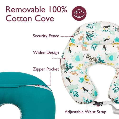 Momcozy Original Nursing Pillow and Positioner - Standard Size Feeding Pillow | Breastfeeding, Bottle Feeding, Baby Support | with Adjustable Waist Strap and Removable Cotton Cover, Animal Forest