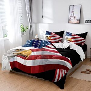 4 piece bedding duvet cover set usa flag eagle black back,soft bedspread pillow shams microfiber quilt cover independence day star and stripe,washable bed sheet comforter set for bedroom king