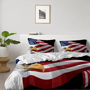 4 Piece Bedding Duvet Cover Set USA Flag Eagle Black Back,Soft Bedspread Pillow Shams Microfiber Quilt Cover Independence Day Star and Stripe,Washable Bed Sheet Comforter Set for Bedroom King