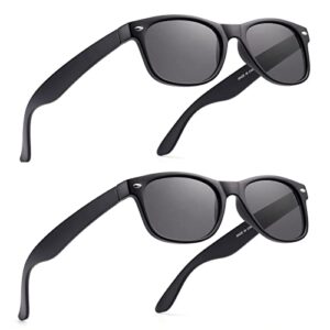 2 pack reader sunglasses for men women classic rectangle reading glasses outdoor full lenses magnifying eyewear uv protection matte black +1.25