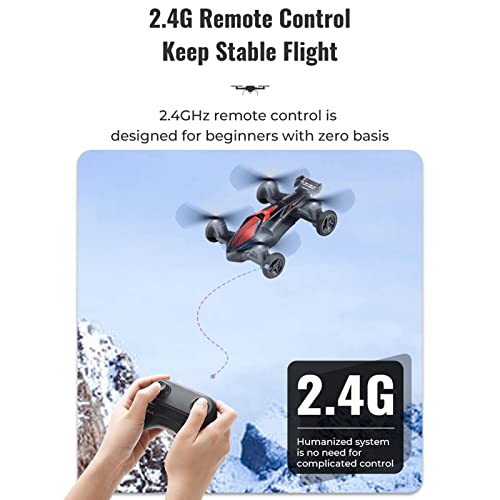 Aufmer Mini Drone with Kids Camera, 2 in 1 Quadcopter with Land Mode or Flight Mode, Altitude Hold, Headless Mode, 3D Flip, 2.4G Remote Control Drones for Boys Girls Beginners Gift (Red)