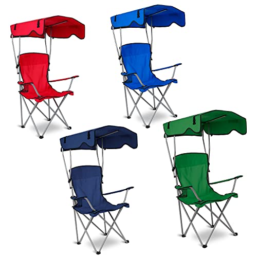 TeqHome Camp Chair with Shade Canopy, Heavy Duty Max Shade Folding Camping Lawn Chair with Cup Holder, UPF 50+ Sun Protection Portable Beach Lounge Chair for Outdoor Sports Support 330 LBS (Navy Blue)