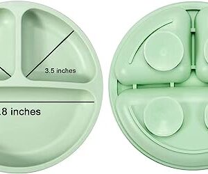 PandaEar Silicone Baby Feeding Set| 2 Pack Silicone Divided Suction Plate with 2 Pack Spoons | Baby Led Weaning Supplies Self Feeding Eating Utensils (Green/Grey)