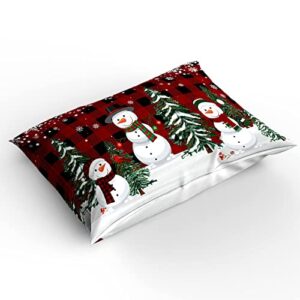 Full Comforter Cover Set - Soft and Breathable Bedding Sets, Red Buffalo Check Snowman and Christmas Pine Tree Winter Holiday 3 Pieces Light Weight Bed Sets with 1 Duvet Cover and 2 Pillowcases