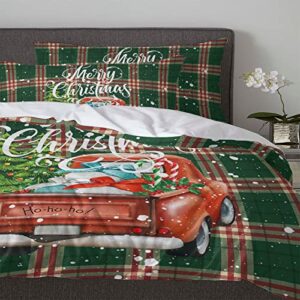 APABUCHER Queen Comforter Cover Set - Soft and Breathable Bedding Sets, Buffalo Plaid Merry Christmas Red Truck with Xmas Tree 3 Pieces Light Weight Bed Sets with 1 Duvet Cover and 2 Pillowcases