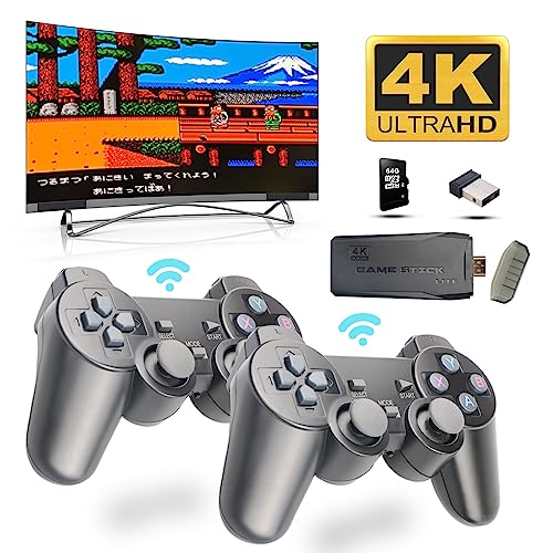 Heramie Wireless Retro Game Console, Plug and Play Video Games 4K HDMI Output for TV, Classic Game Stick, Built in 10000+ Games with 9 Emulators and 2 Wireless Controller 2.4G Gift for Kids & Adults