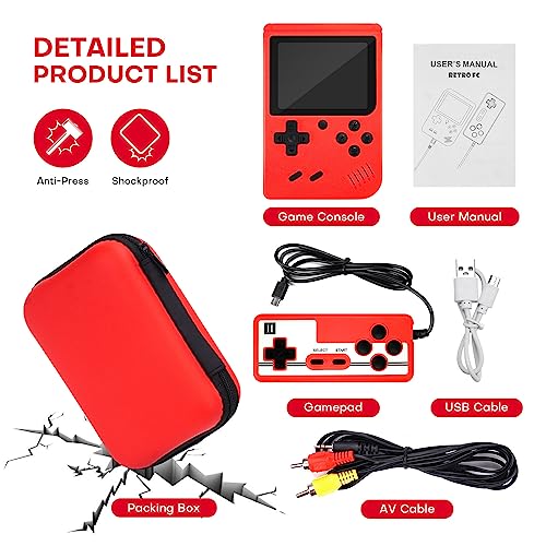 Retro Handheld Game Console with 400 Classical FC Games 3.0 Inches Screen Portable Video Game Consoles with Protective Shell Handheld Video Games Gameboy Support for Connecting TV & Two Players(Red)