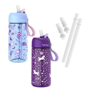 bentgo® kids water bottle 2-pack - new & improved 2023 set with 2-pack of water bottle replacement straws (unicorn/lavender galaxy)