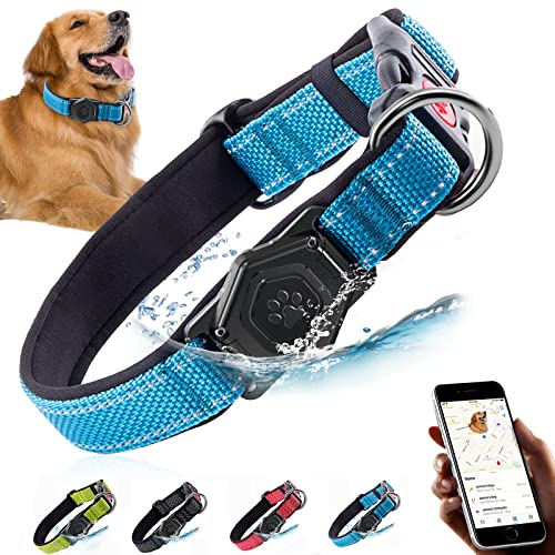 Airtag Dog Collar,Durable Dog Collar with Waterproof Apple Air Tag Holder Case,Adjustable,Soft,and Reflective GPS Tracking Dog Collars for Medium and Heavy Duty Large Dog Boy or Gril